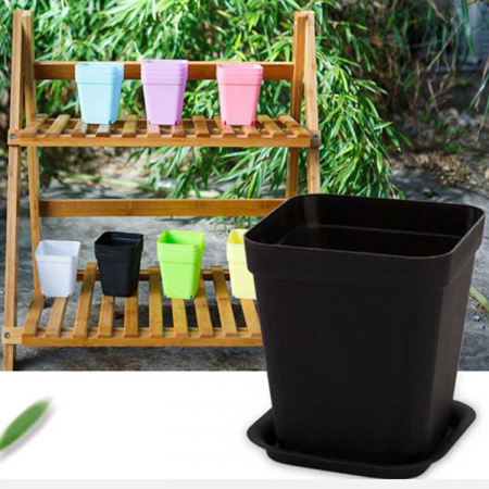 square plastic flower buckets are used for home garden