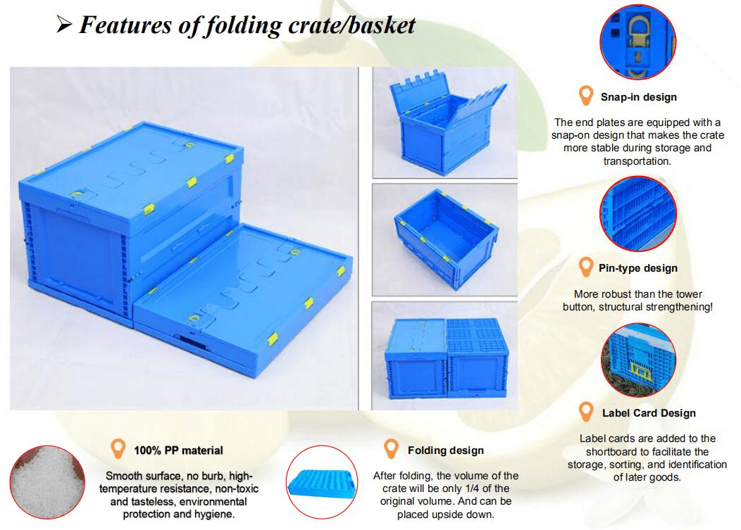 foldable stackable crates are used for storage and turnover.