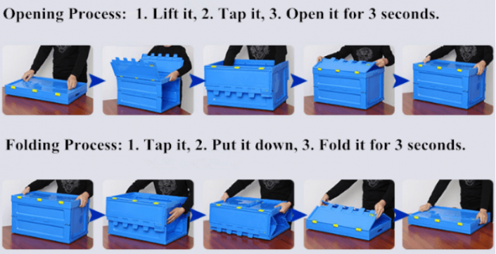 foldable stackable crates are used for storage and turnover.
